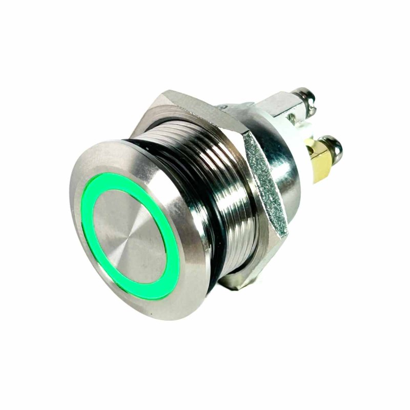 Vandal Proof Switch 12V Green SPST, 19mm, IP65